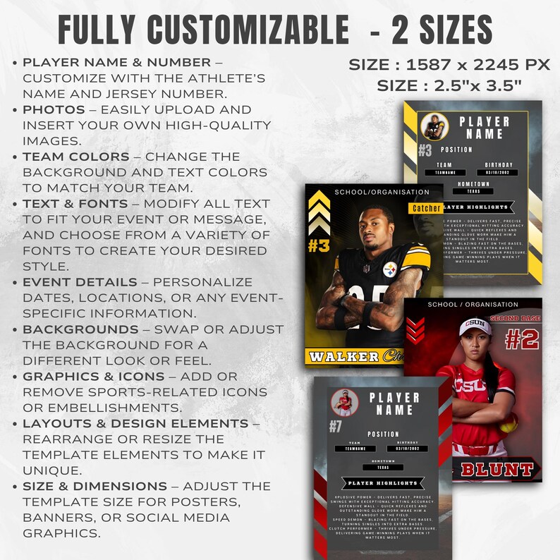 Baseball Card Template Front and Back Editable Canva | Baseball Trading ...
