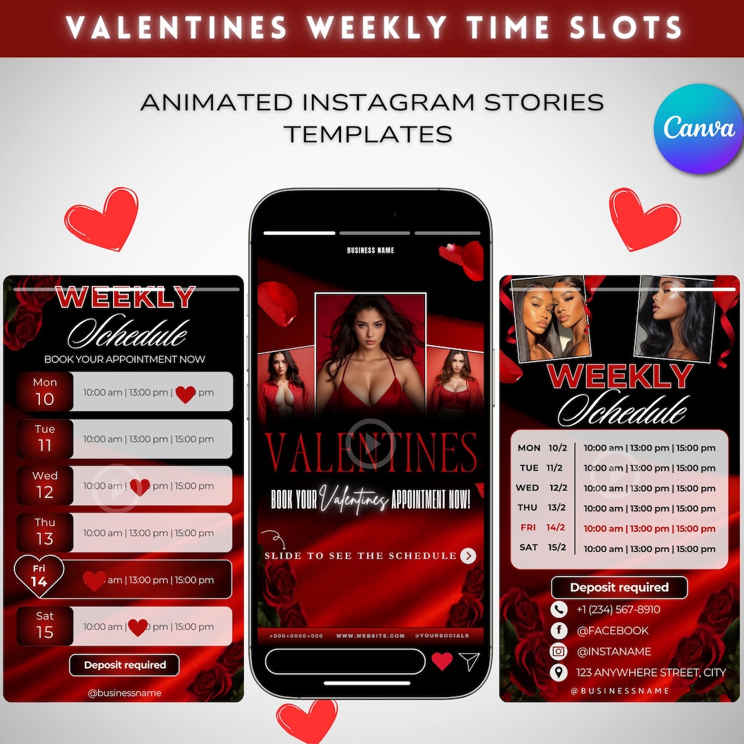 Hair Valentines Weekly Time Slots Calendar | Animated February ...