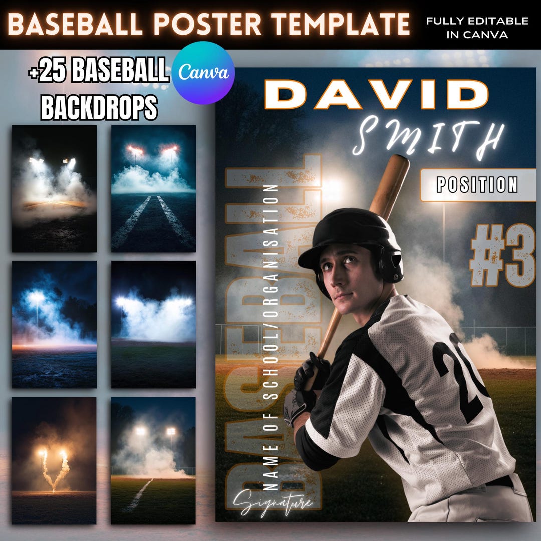 Baseball Player Poster Template: Editable Sports Card Design (canva) - Etsy