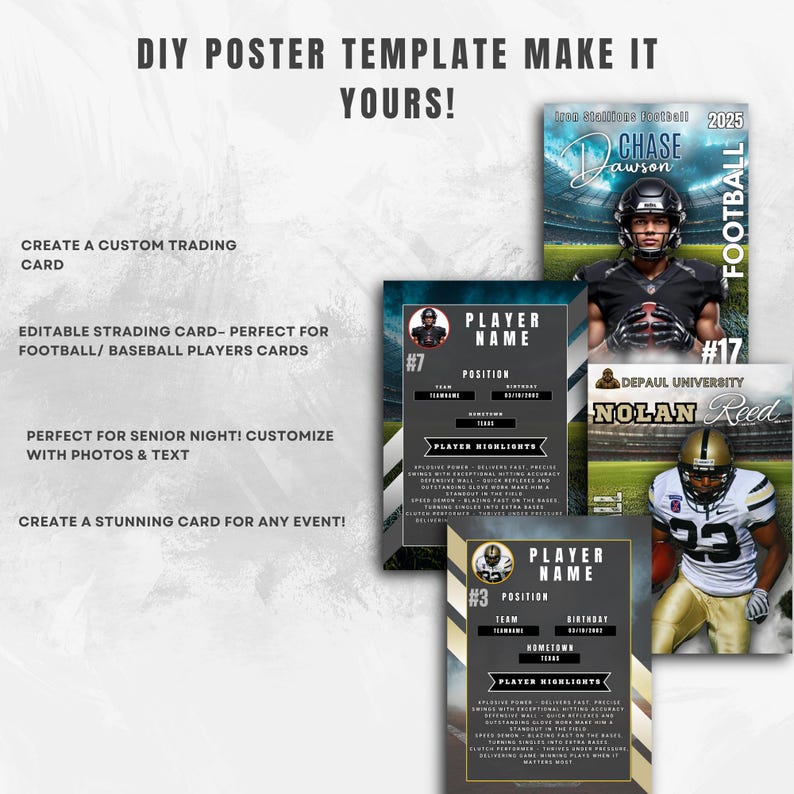 Editable Football Trading Card Template: Canva Sports Card Design ...