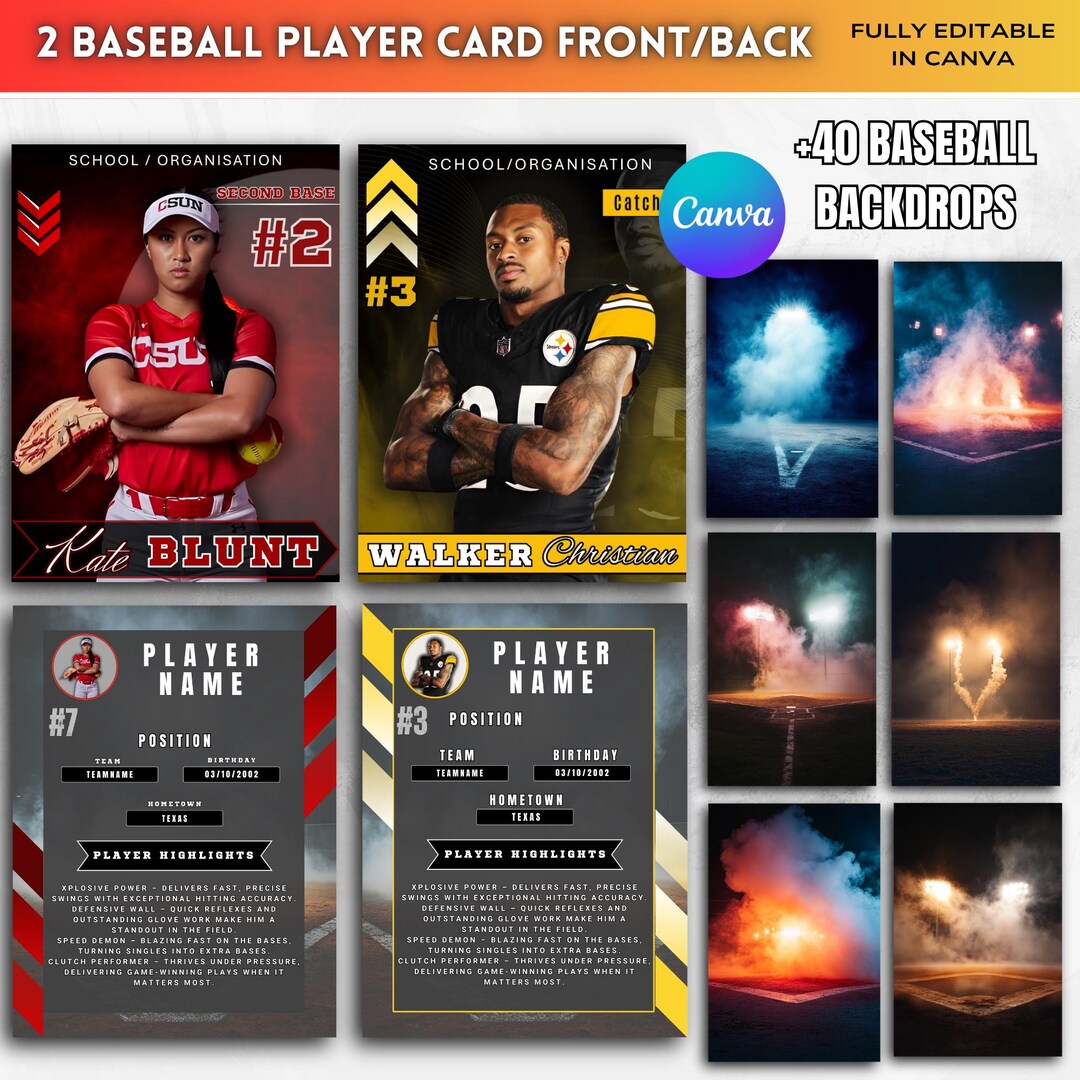 Baseball Card Template Front and Back Editable Canva | Baseball Trading ...