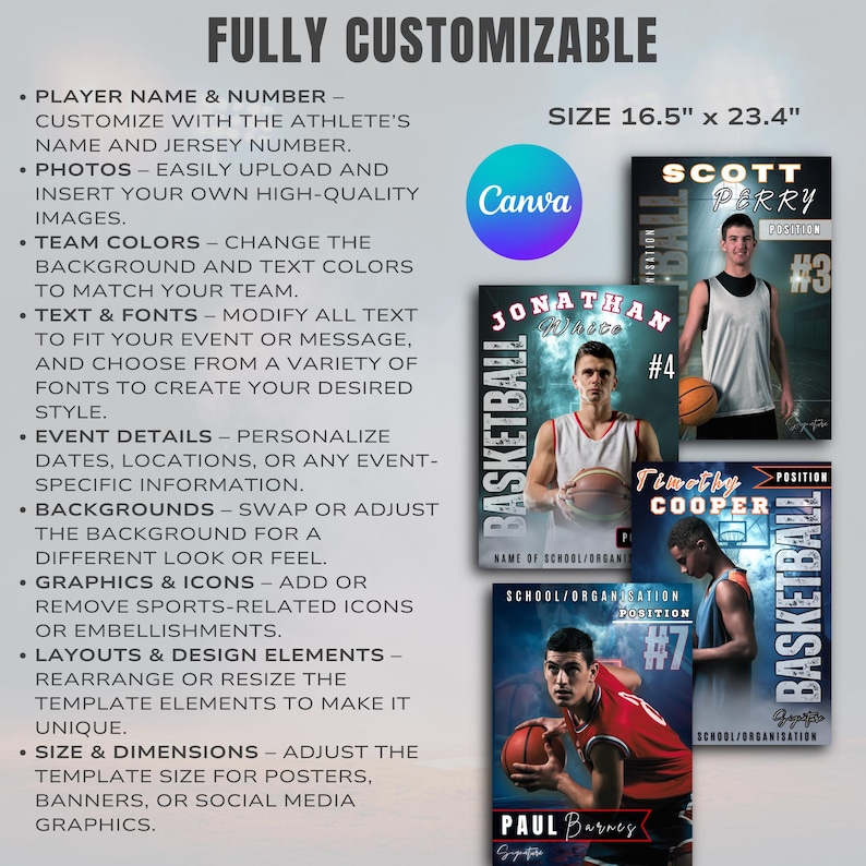 Basketball Poster Player Template | Basketball Homecoming Canva | DIY ...