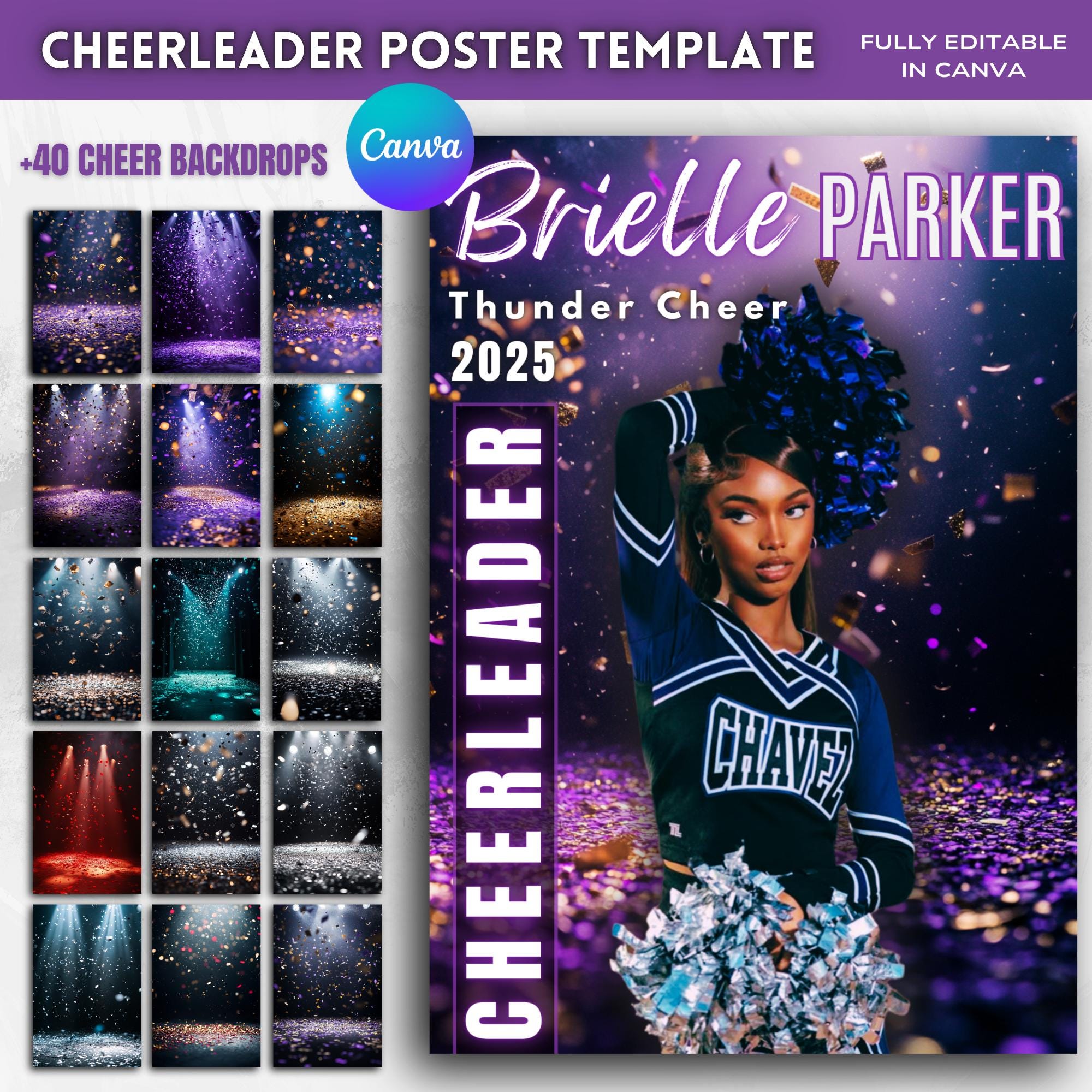 Cheerleading Editable Poster Template | Senior Cheer Team Banner Canva ...