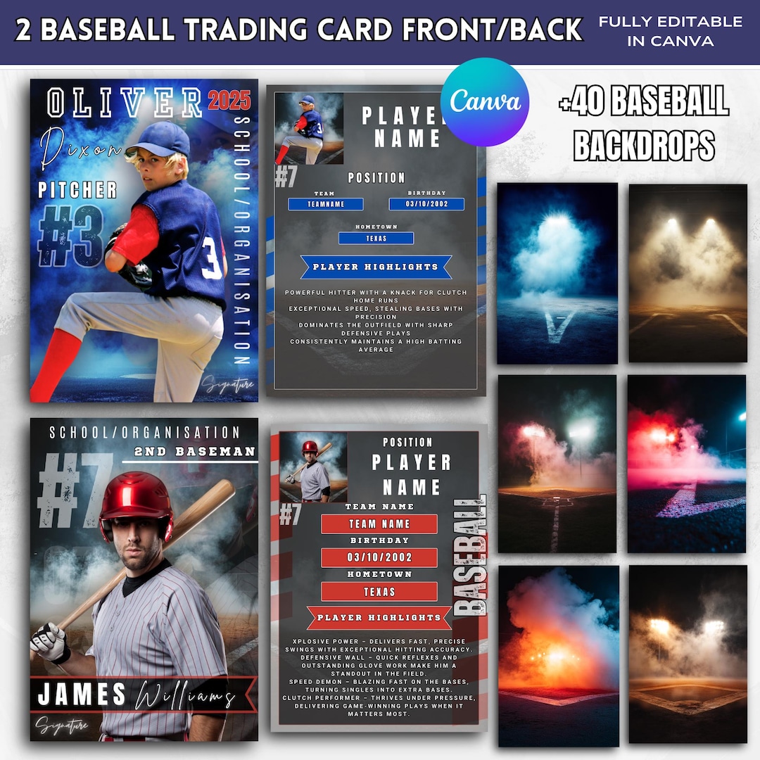 Baseball Trading Card Template: Canva Poster & Backdrop Bundle - Etsy