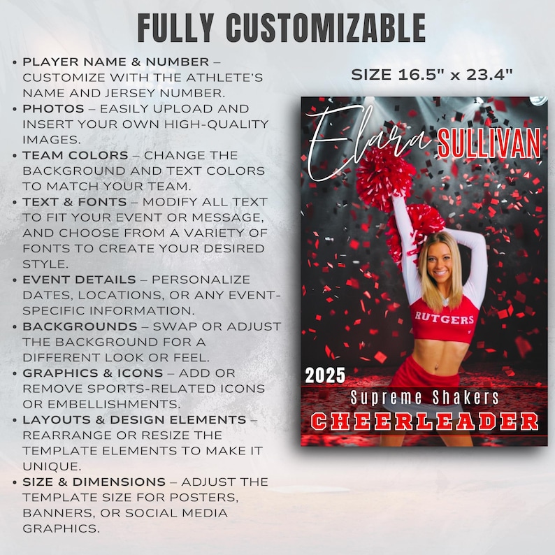 Cheerleader Poster Template: Senior Team Banner (canva Editable) - Etsy