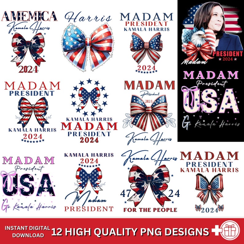 Kamala Harris PNG 2024 Bundle for Girls Bow Harris for President Design ...