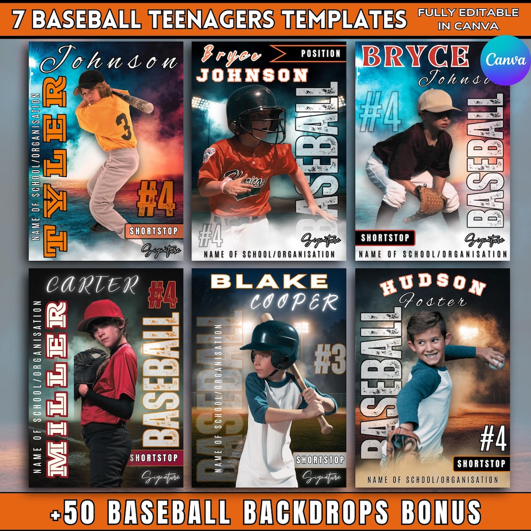 Baseball Player Poster Templates Bundle | Baseball Trading Card ...