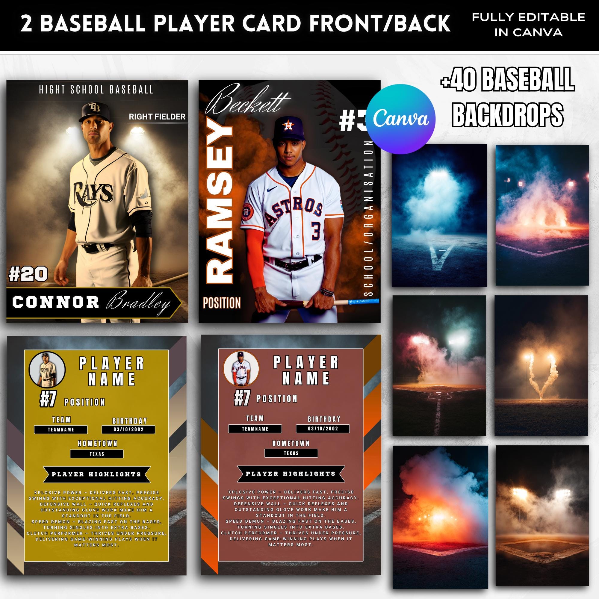 Editable Baseball Trading Card Templates: Canva Player Card & Backdrops ...