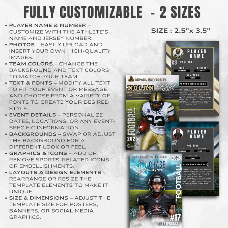 Editable Football Trading Card Template: Canva Sports Card Design ...