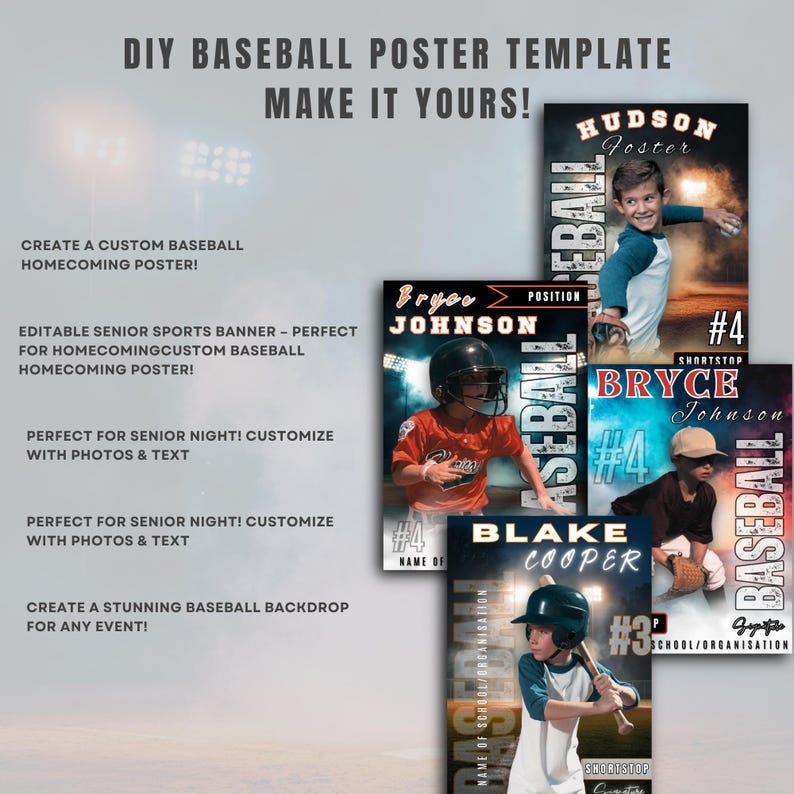 Baseball Teen Poster Templates Canva Editable | Youth Player Sports ...