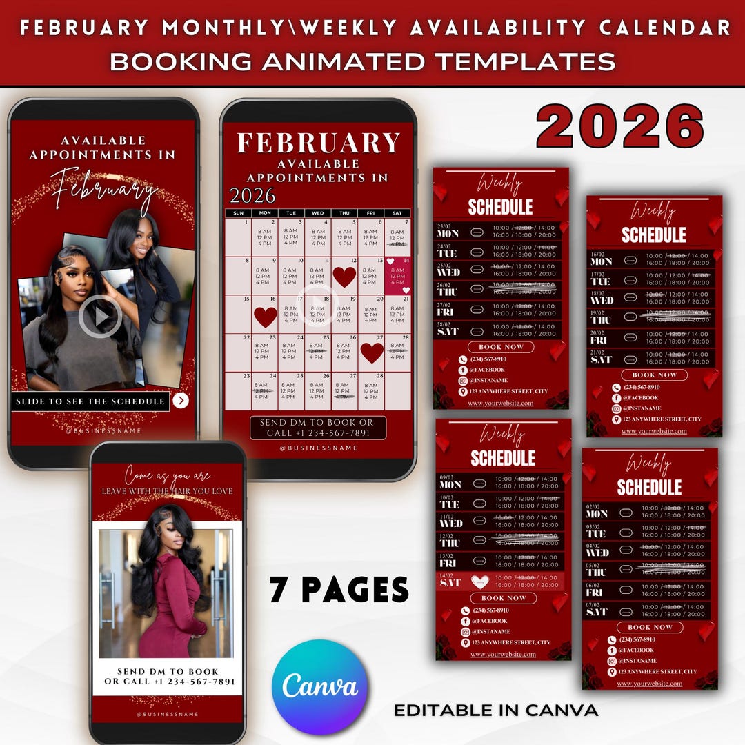 February Booking Appointments 2026 Calendar Monthly/weekly | Instagram ...