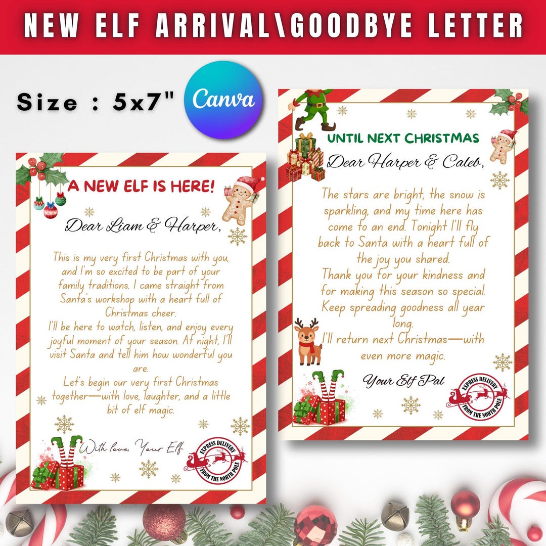 Elf Arrival Letter Set | Elf Hello & Goodbye Notes | Elf Arrival Letter ...