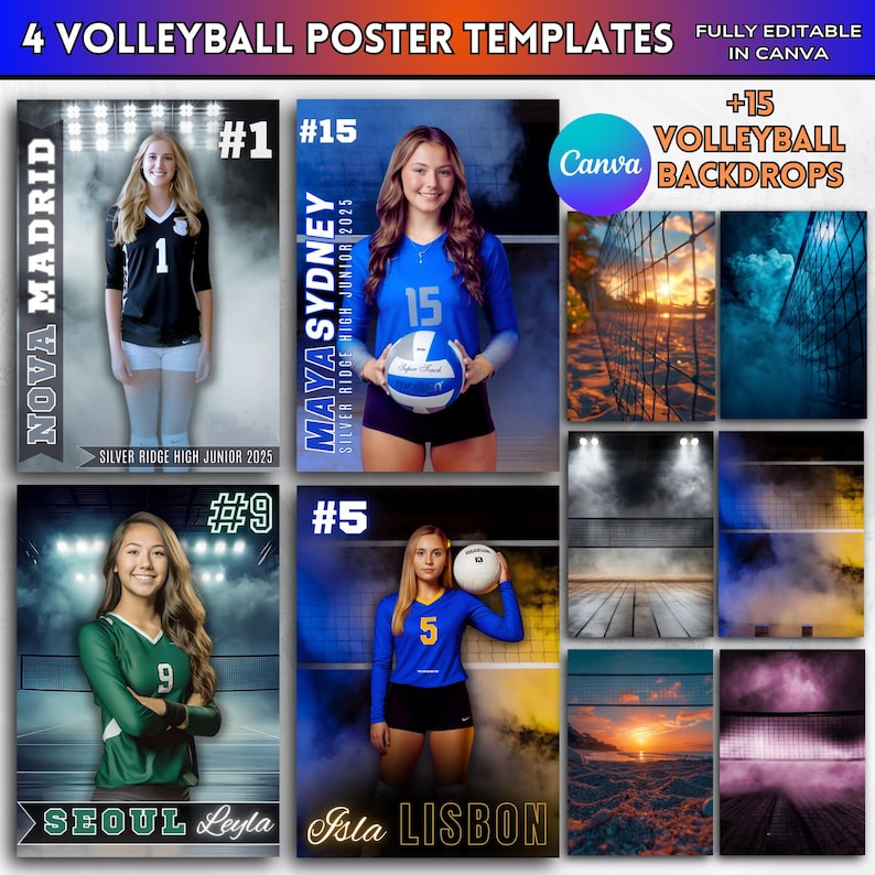 Editable Volleyball Poster Template: Canva Design, Backdrops Bundle - Etsy