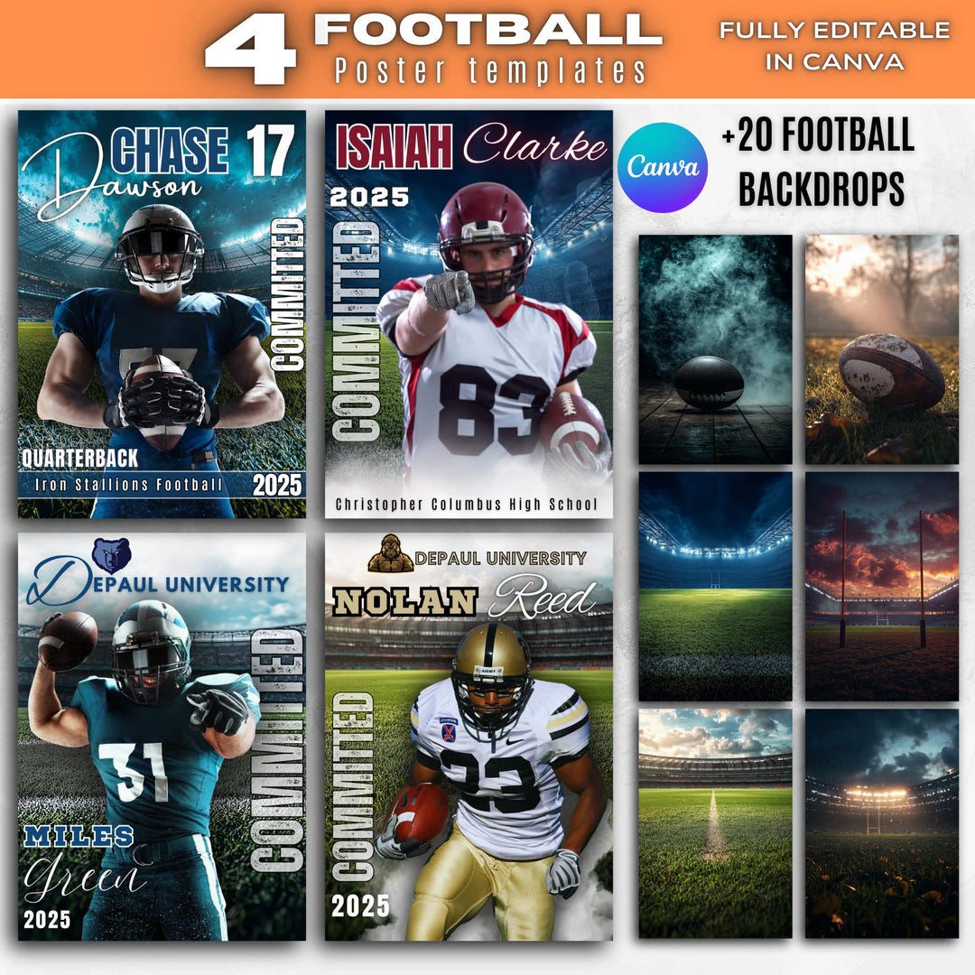 Football Poster Template: Editable Sports Card & Banner Canva Design ...