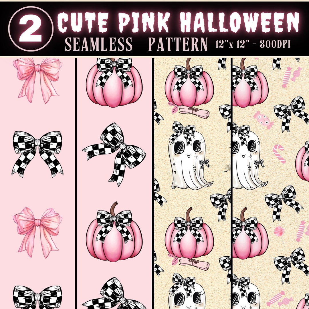 Bow Halloween Cute Pink Pattern Seamless Repeat, Pumpkin Coquette ...