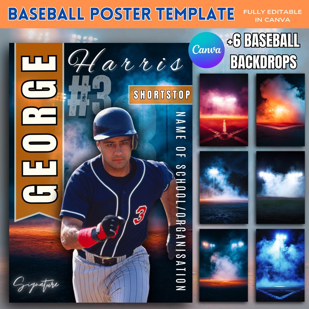 Baseball Player Poster Template: Senior Sports Banner (canva Editable ...