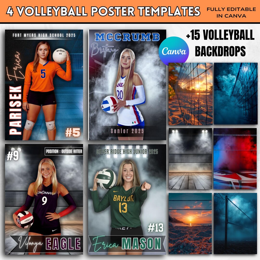 Volleyball Poster Template: Editable Canva Design, Banner & Backdrops ...