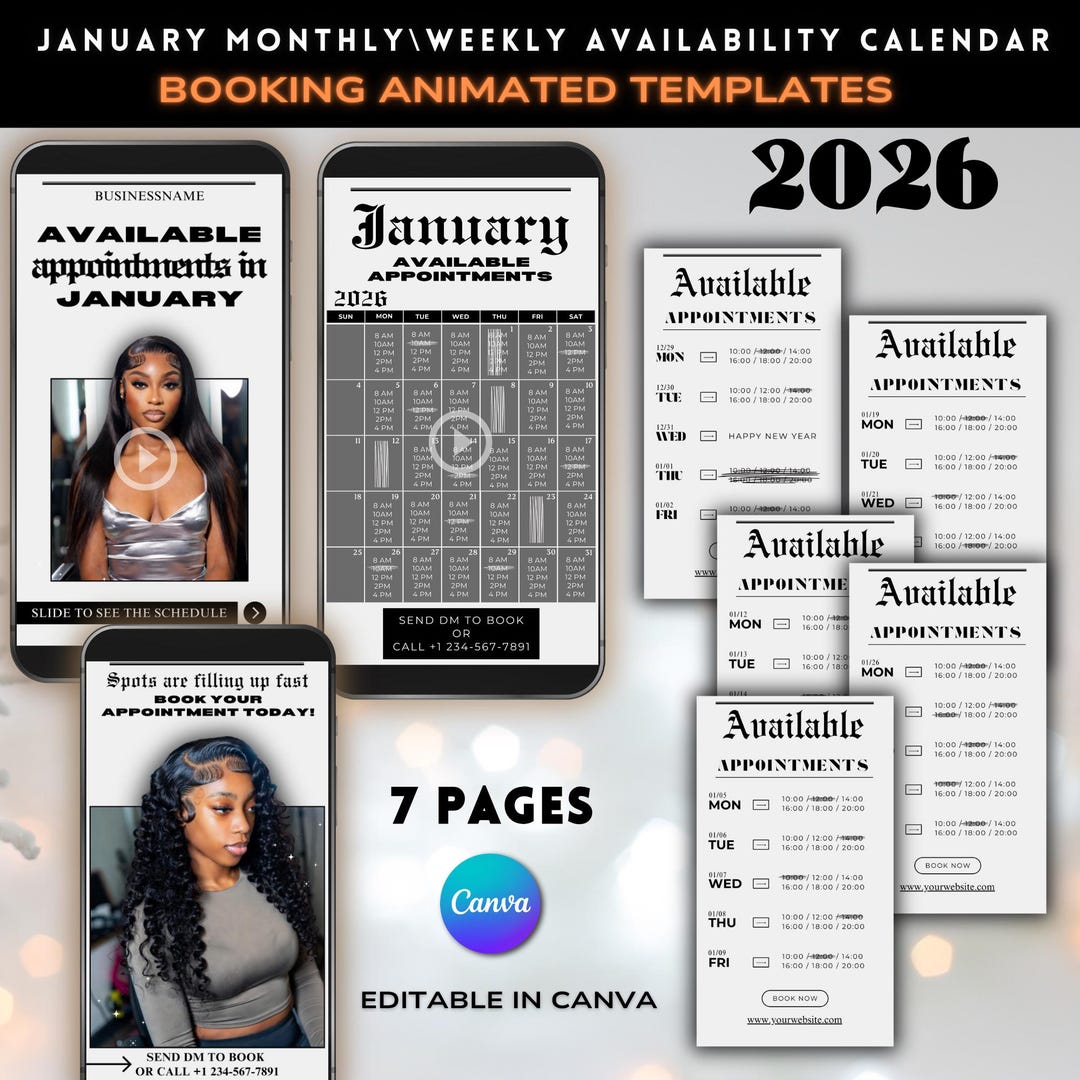 January 2026 Availability Appointment Calendar | Monthly Weekly ...