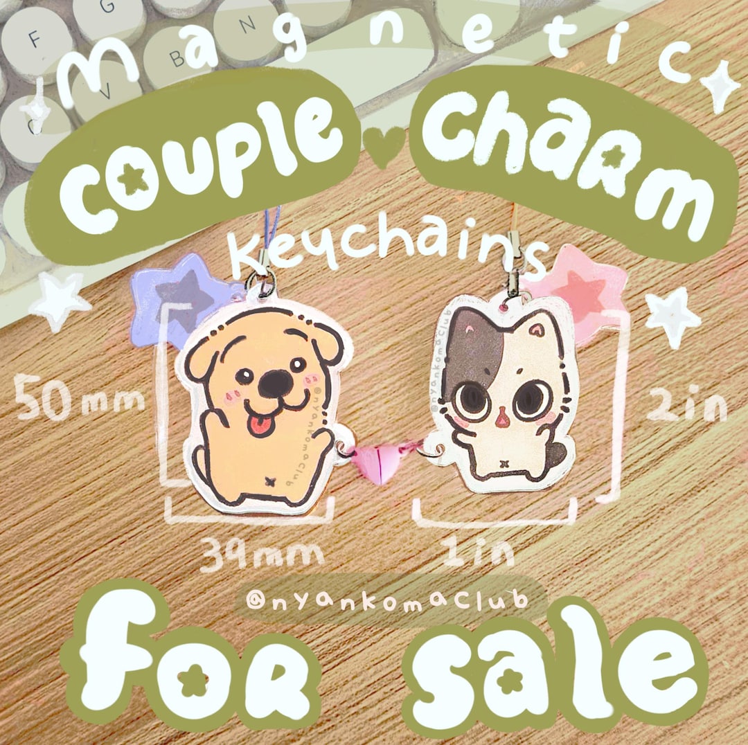 Cat and Dog Couple Keychain Set, Magnetic Heart Charm [PREORDER] - Etsy