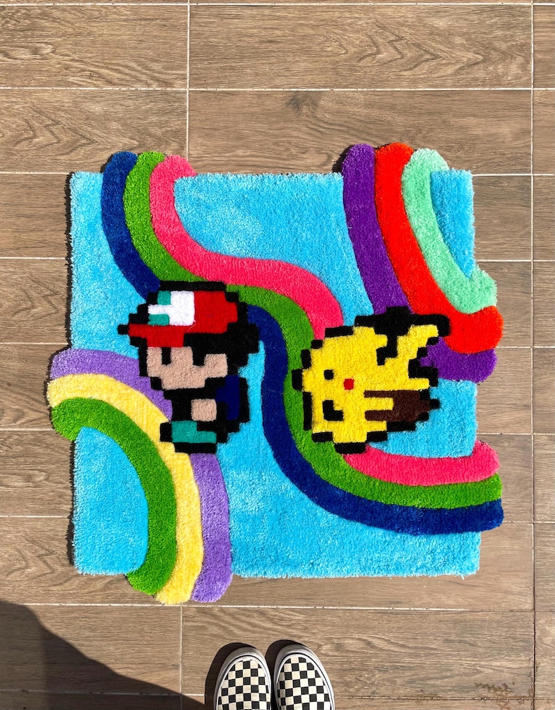 Pixel Pokémon Tufted Rug | Pikachu Rug | Pikachu Hand Tufted Rug ...