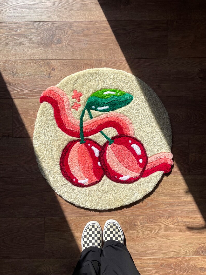 Cherry Tufted Rug | Trendy Cherry Bathroom Bedroom Tufted Rug | Fruit ...
