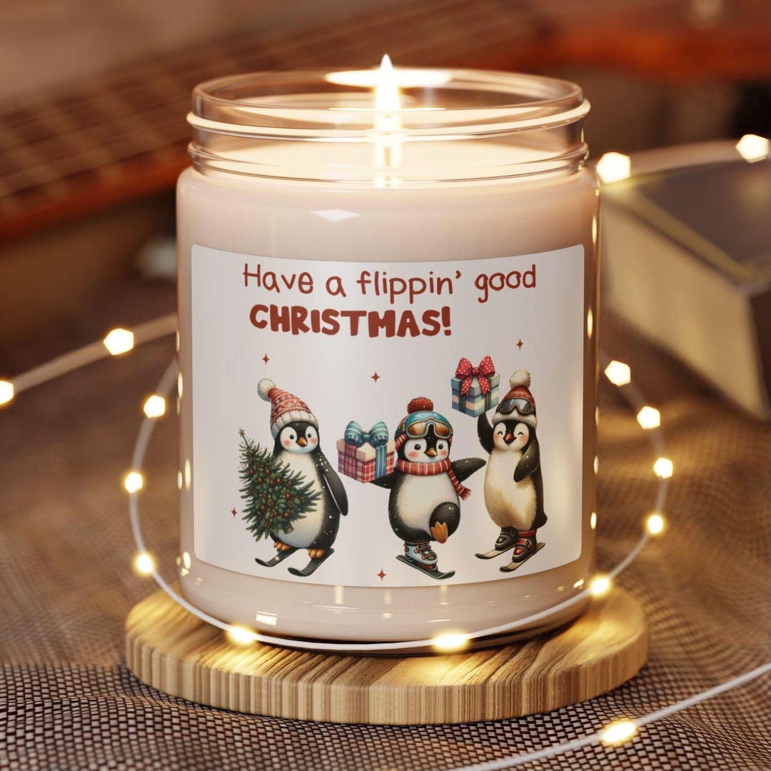 Christmas Penguin Skiing Soy Candle, Funny Holiday Candle Gift, Penguin ...