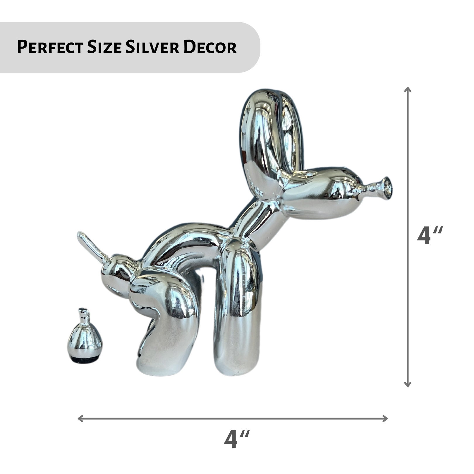 Customized Pooping Dog Sculpture, Silver Baloon Dog Name Statue Home ...