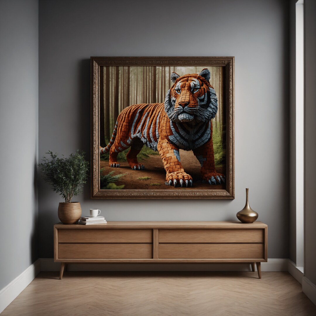 Jungle Monarch: Brick Tiger Digital Art, Majestic Brick Mosaic Tiger ...