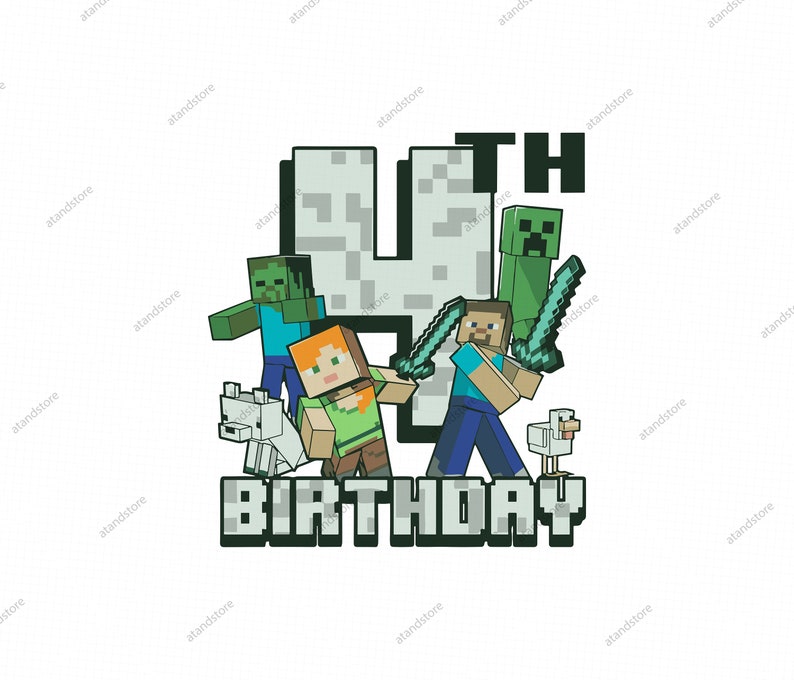Minecraft Birthday 4th Svg, Minecraft Birthday 4th Png, Minecraft SVG ...