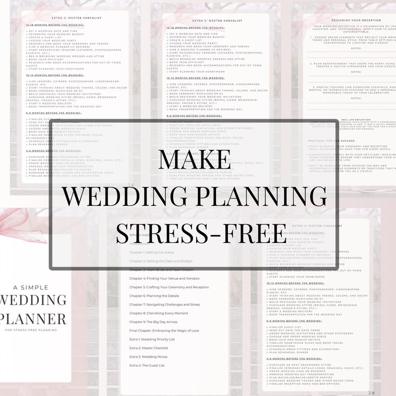 Wedding Planner Printable, Checklist Wedding, Romantic Wedding Planner ...