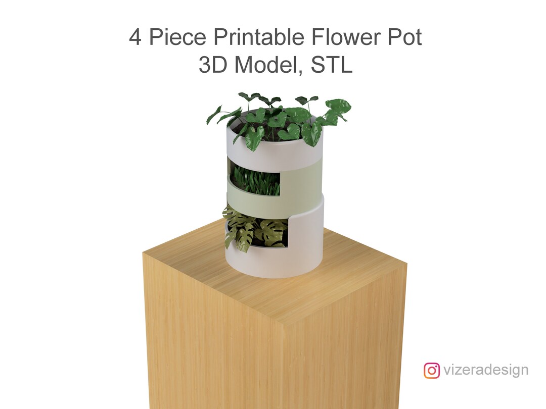 4 Piece Elegant 3D Flower Pot, Printable STL - Unique Digital Product ...