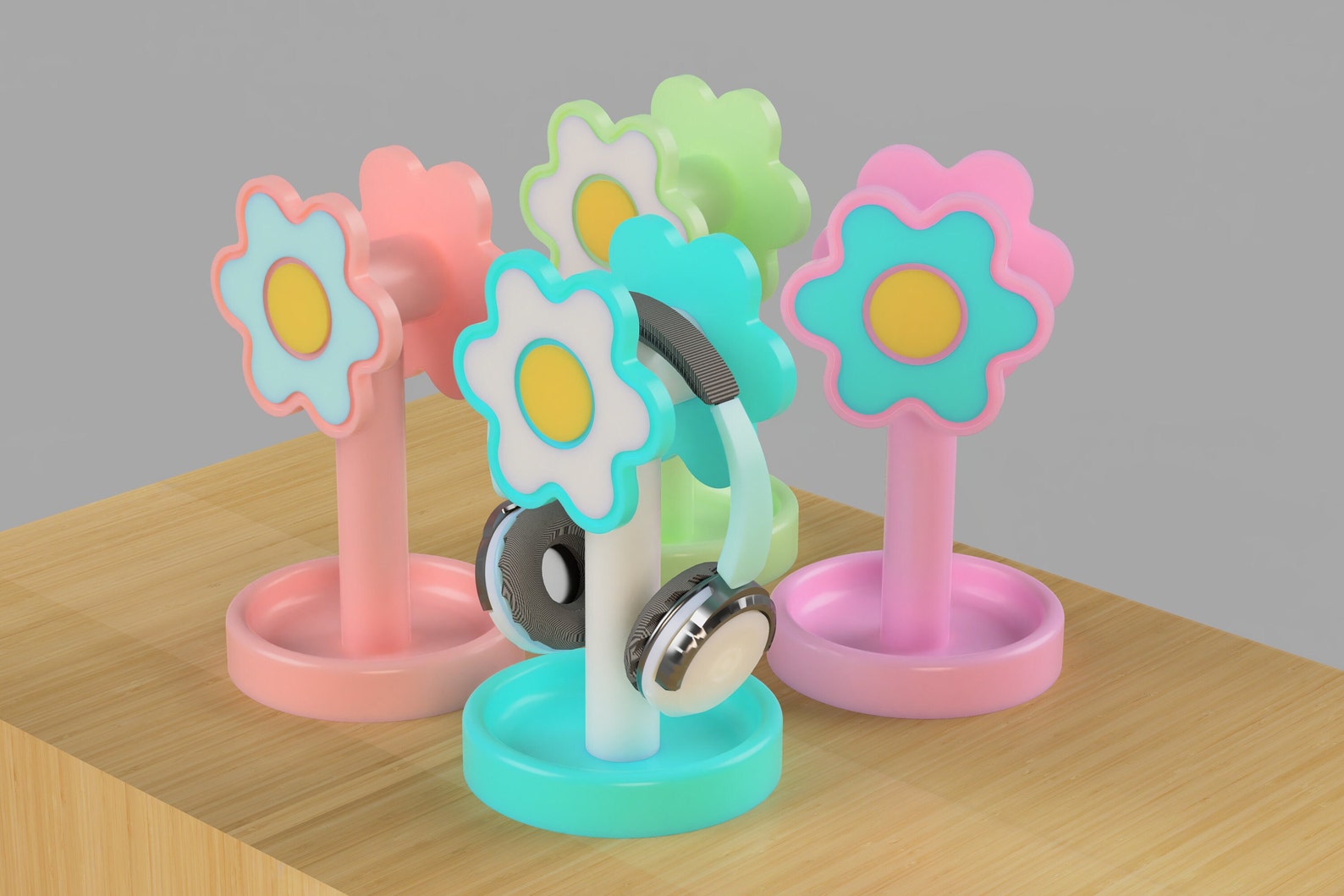 3D Printable Headphone Holder With Flower Design, STL Digital File ...