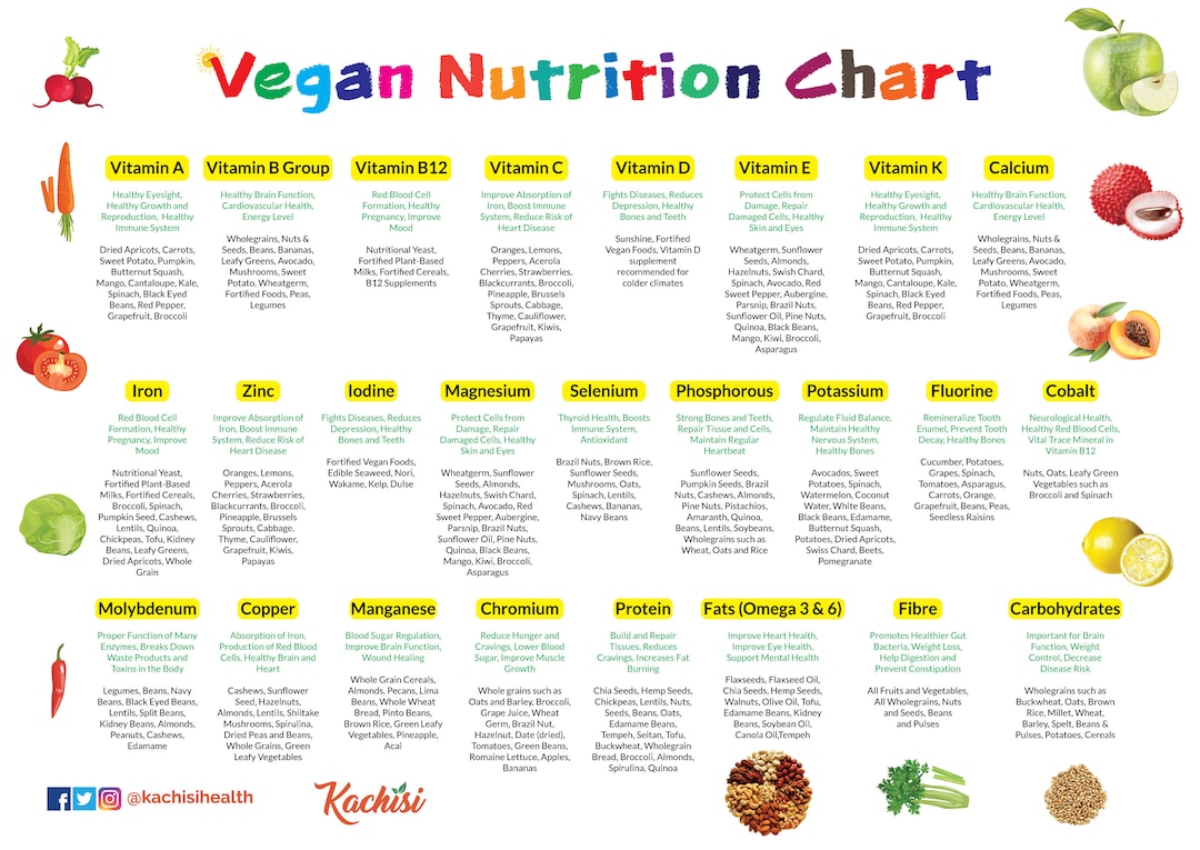 Vegan Food Chart, Plant-based Protein Chart, Vegan Food Guide ...
