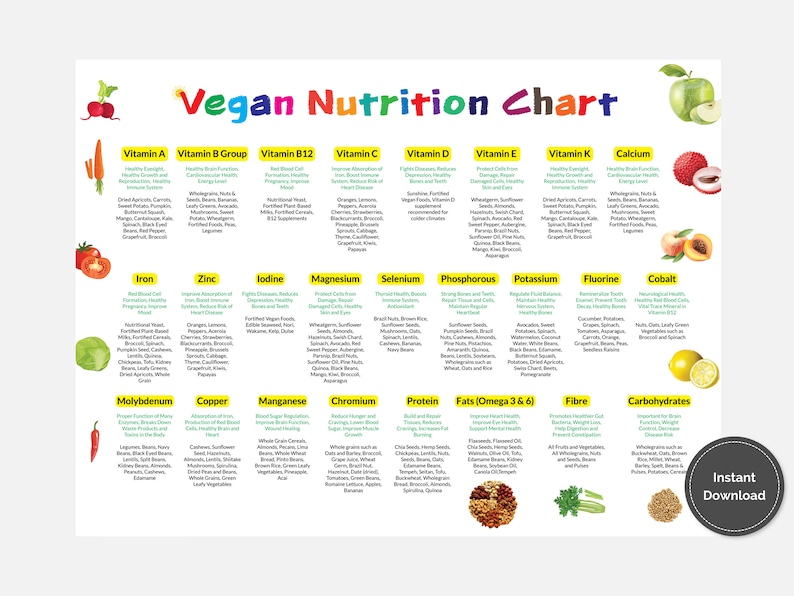 Vegan Food Chart, Plant-based Protein Chart, Vegan Food Guide ...