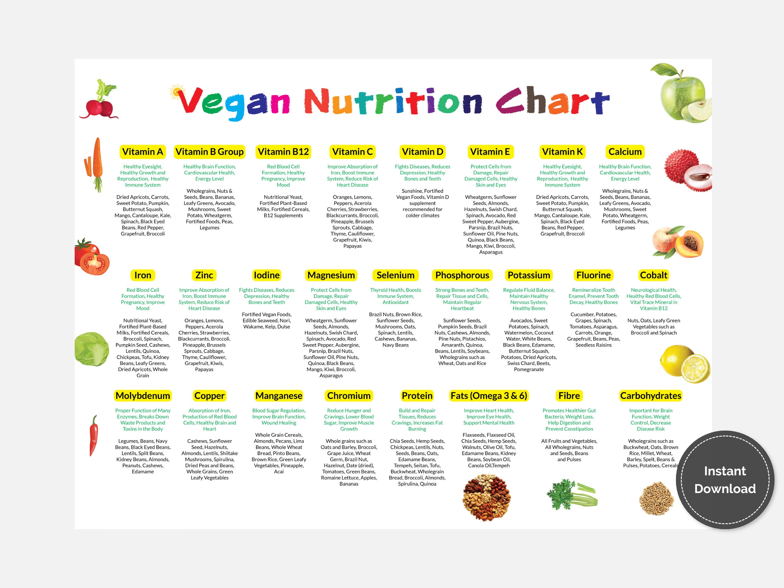 Vegan Food Chart, Plant-based Protein Chart, Vegan Food Guide ...