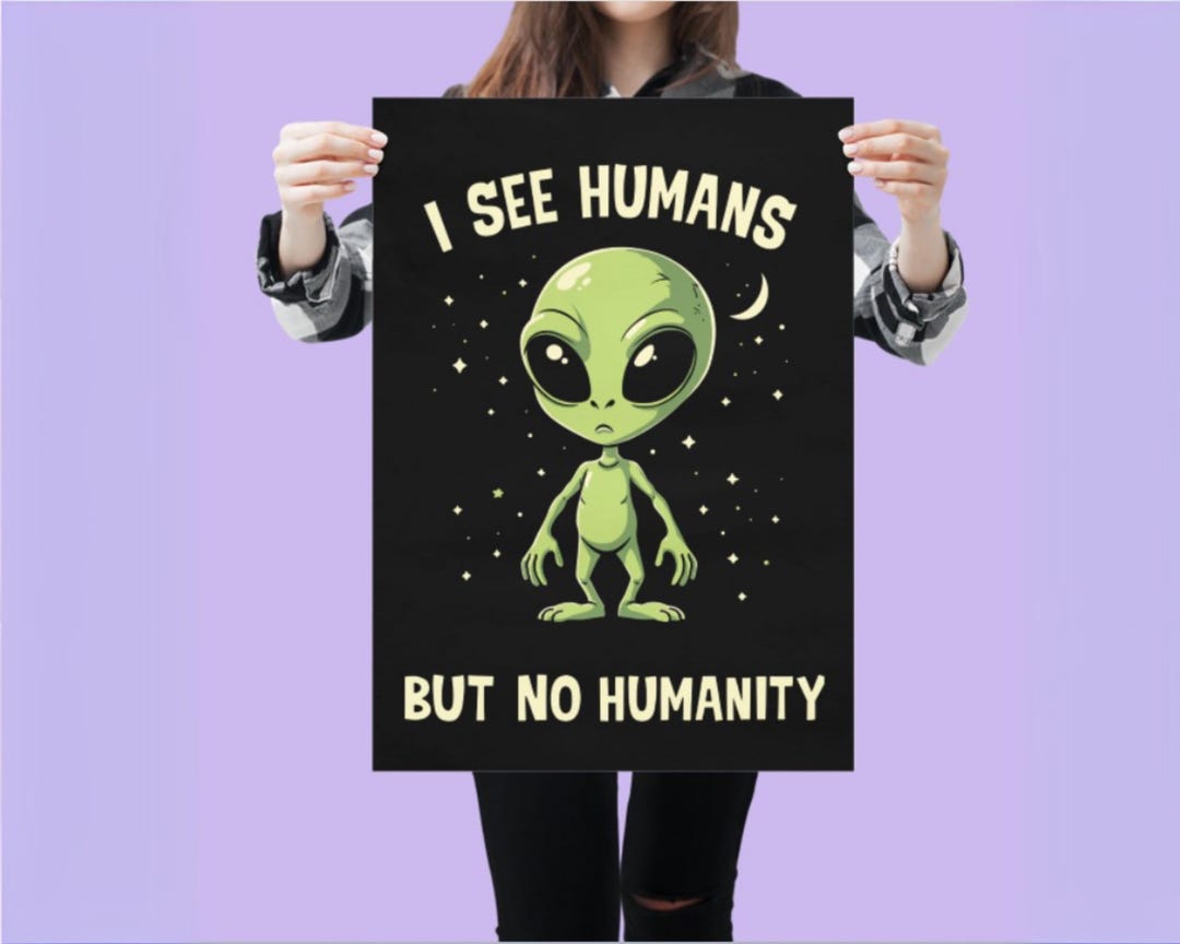 Cartoon Alien Humanity Poster, Humankind Poster, Vintage Wall Art ...