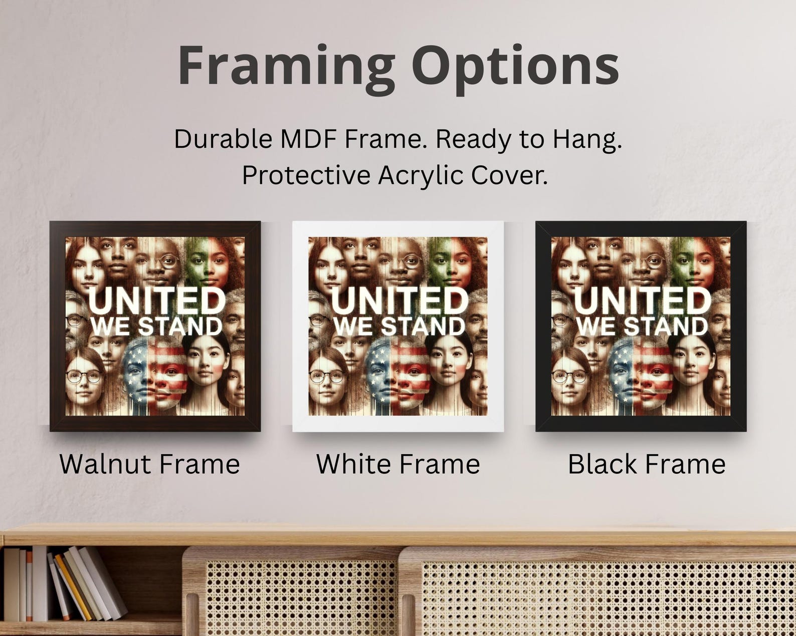 United We Stand Patriotic Art Print: Multicultural Unity Poster ...