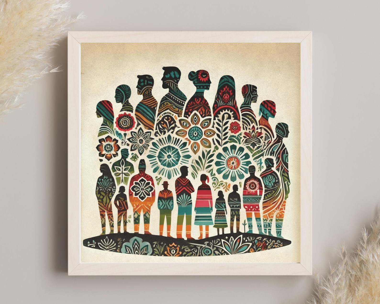 Cultural Unity Art Print: Floral People Folk Poster | Framed & Unframed ...