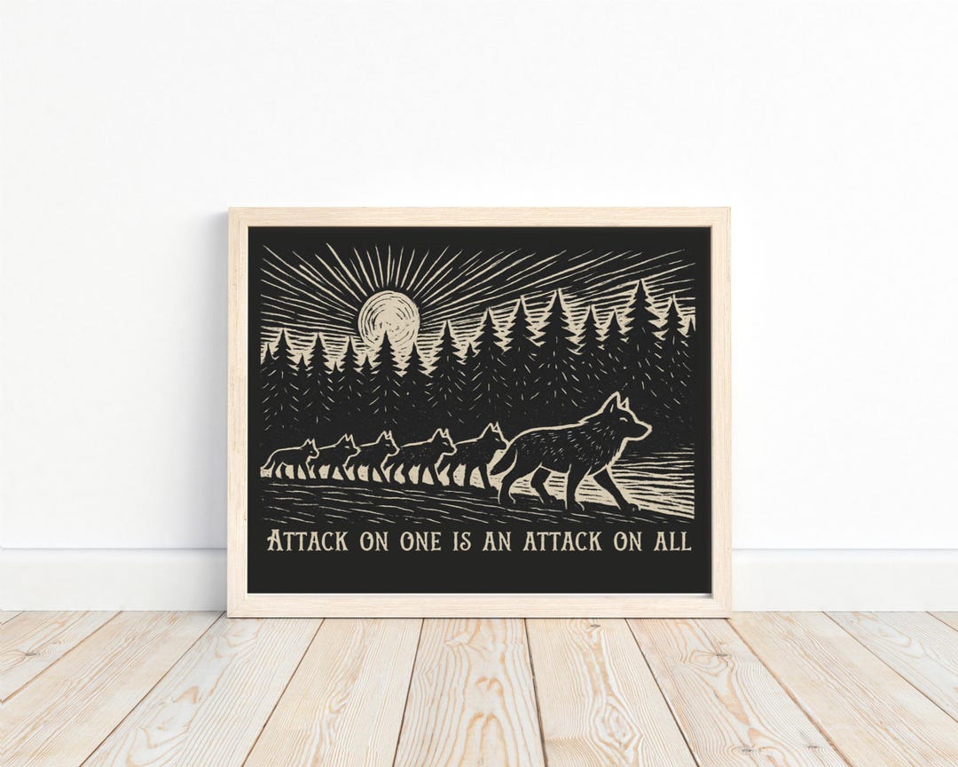 Linocut Wolf Pack Horizontal Printable Wall Art: Community Solidarity ...