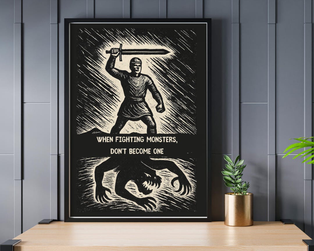 Warrior Mindset Art Print: Fighting Inner Monster Linocut Art | Framed ...