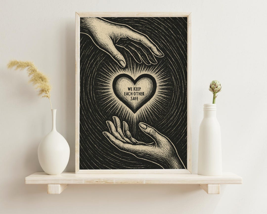 Helping Hands Art Print: Protecting Heart Linocut Style Poster | 8x10 ...