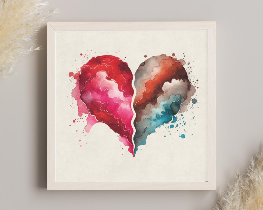 Watercolor Broken Heart Art Print: Abstract Break up Emotional Poster ...