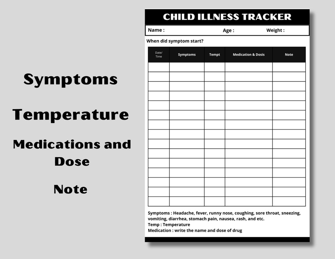Child Illness Tracker, Bladder Bowl Diary Symptom Tracker Manage ...