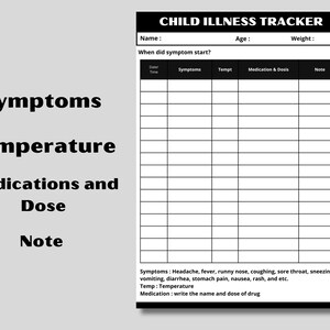 Child Illness Tracker, Bladder Bowl Diary Symptom Tracker Manage ...