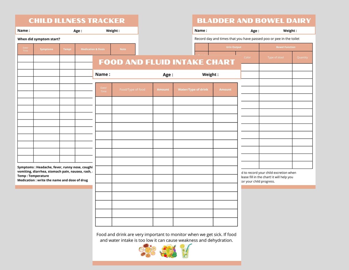 Child Illness Tracker, Bladder Bowl Diary Symptom Tracker Manage ...