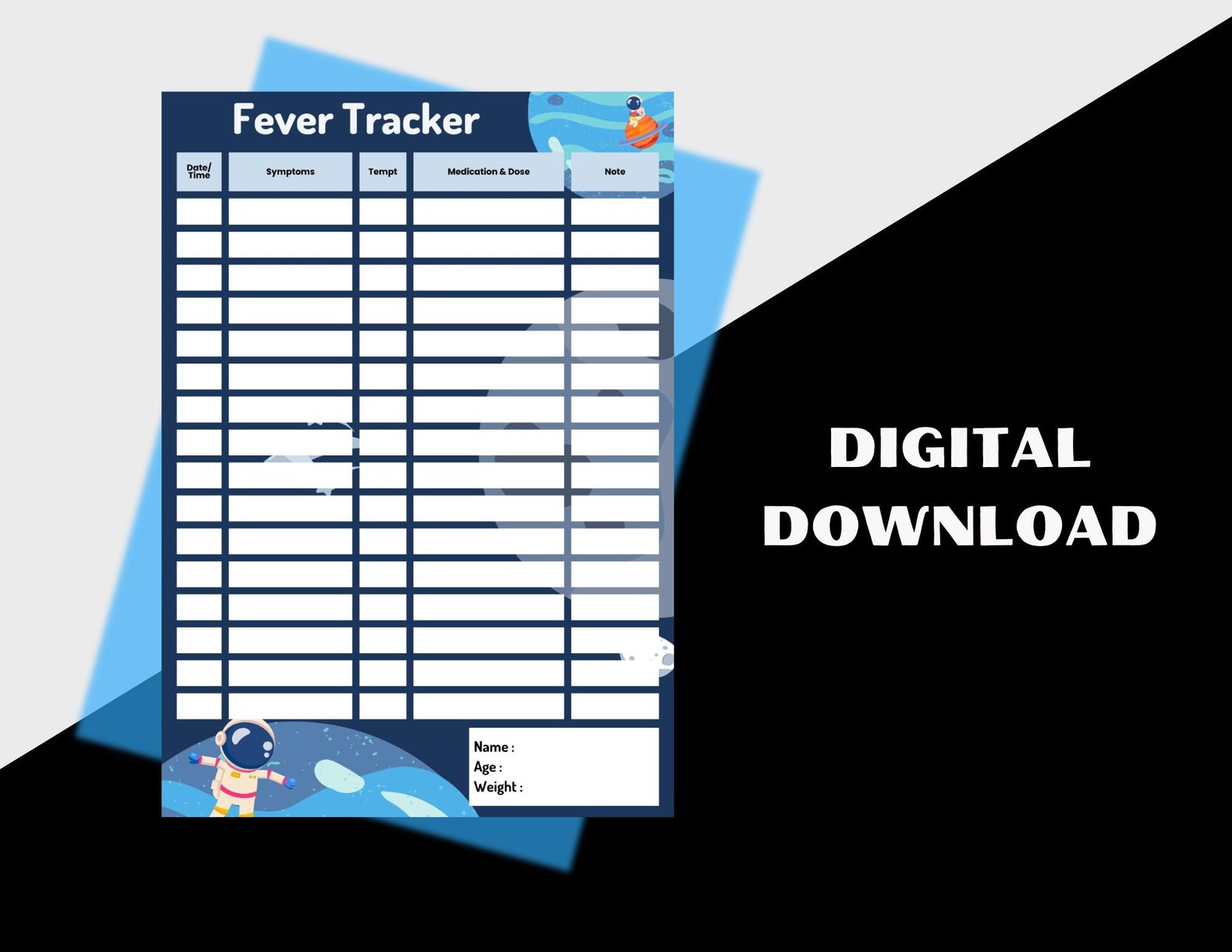Fever Tracker, Temperature Log, Fever Chart, Sick Child Tracker ...