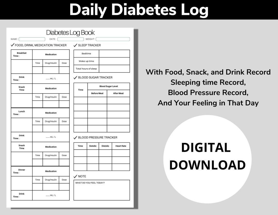 Complete Daily Diabetic Log With Food, Snack, Drink & Medication ...