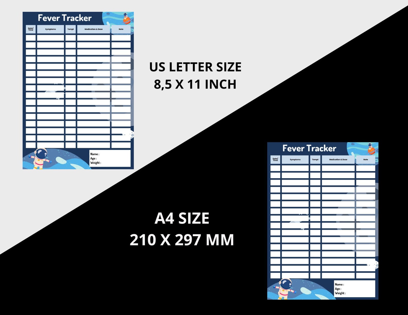 Fever Tracker, Temperature Log, Fever Chart, Sick Child Tracker ...