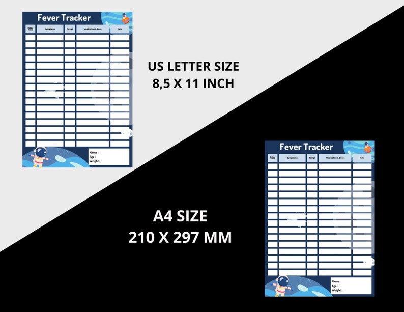 Fever Tracker, Temperature Log, Fever Chart, Sick Child Tracker ...