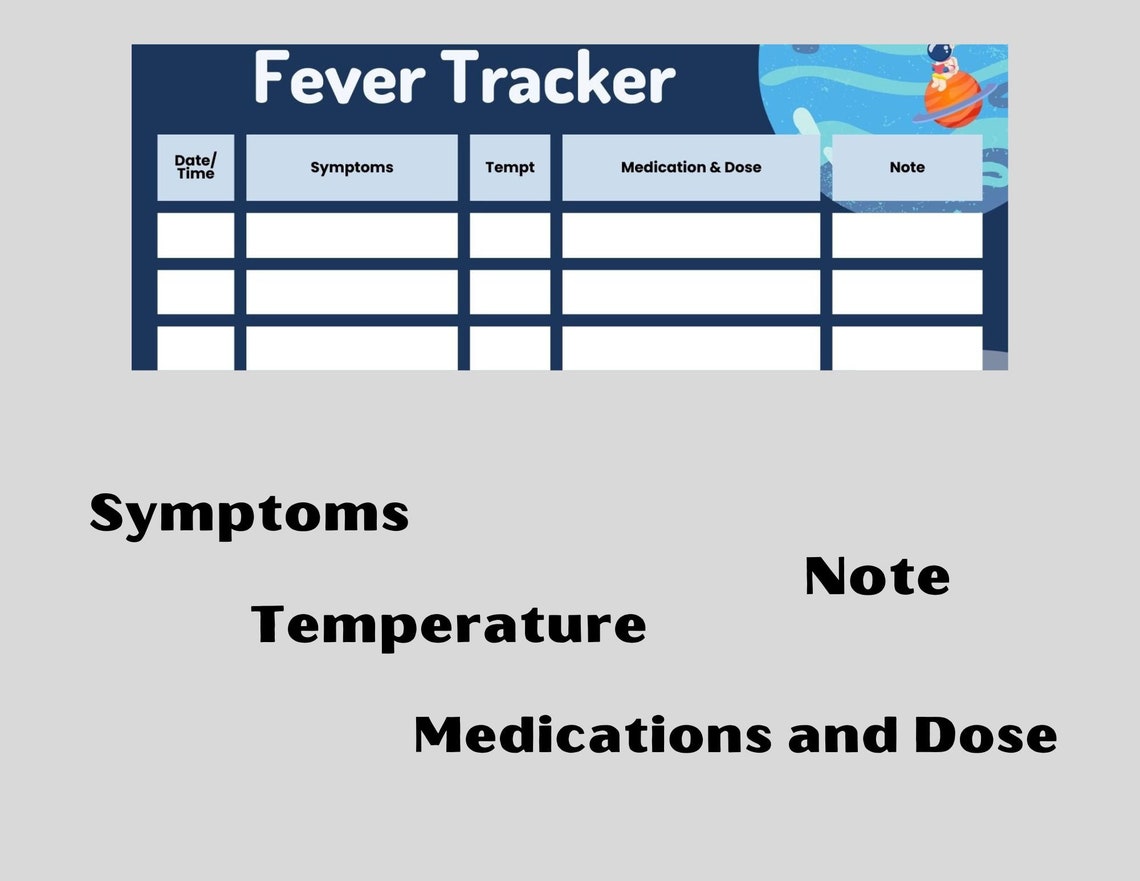 Fever Tracker, Temperature Log, Fever Chart, Sick Child Tracker ...